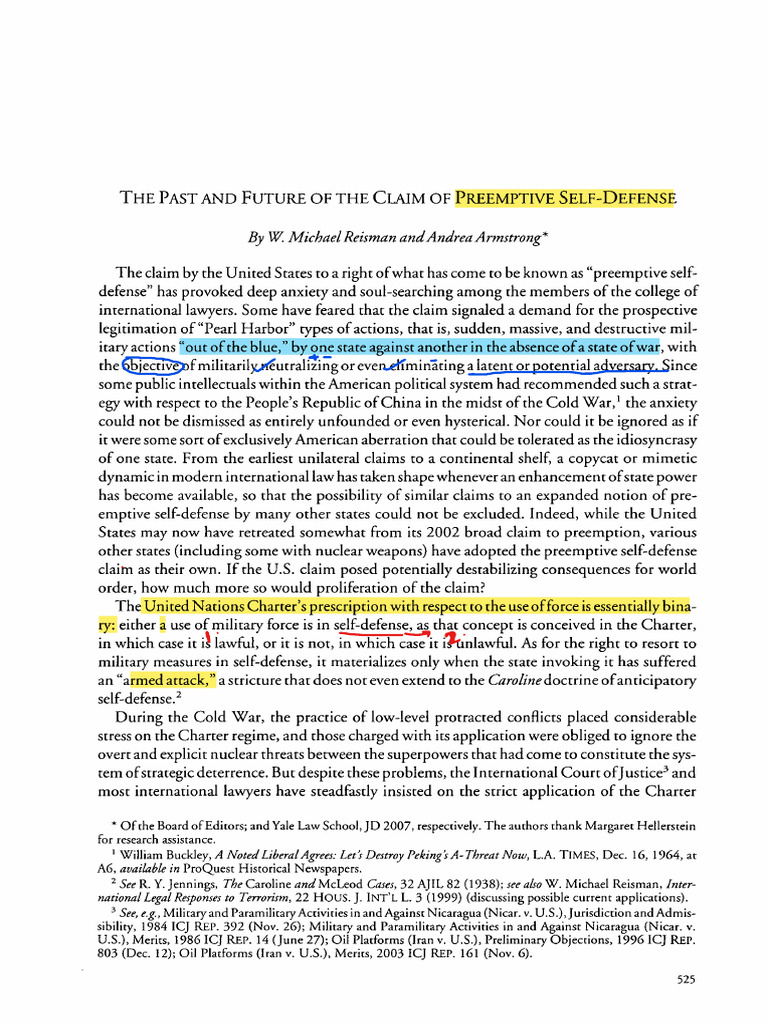 The Past and Future of The Claim of Preemptive Self-Defense | PDF ...