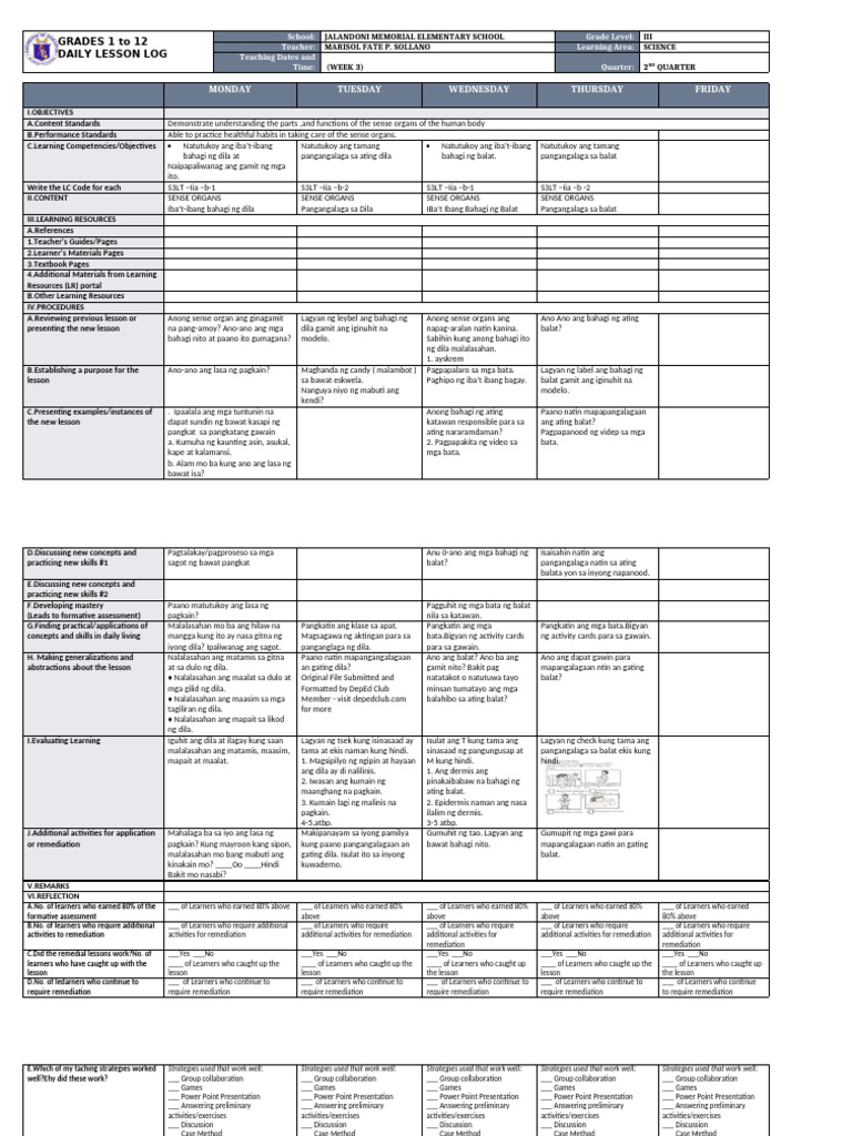 DLL - Science 3 - Q2 - W3 | PDF | Cognitive Science | Psychological ...