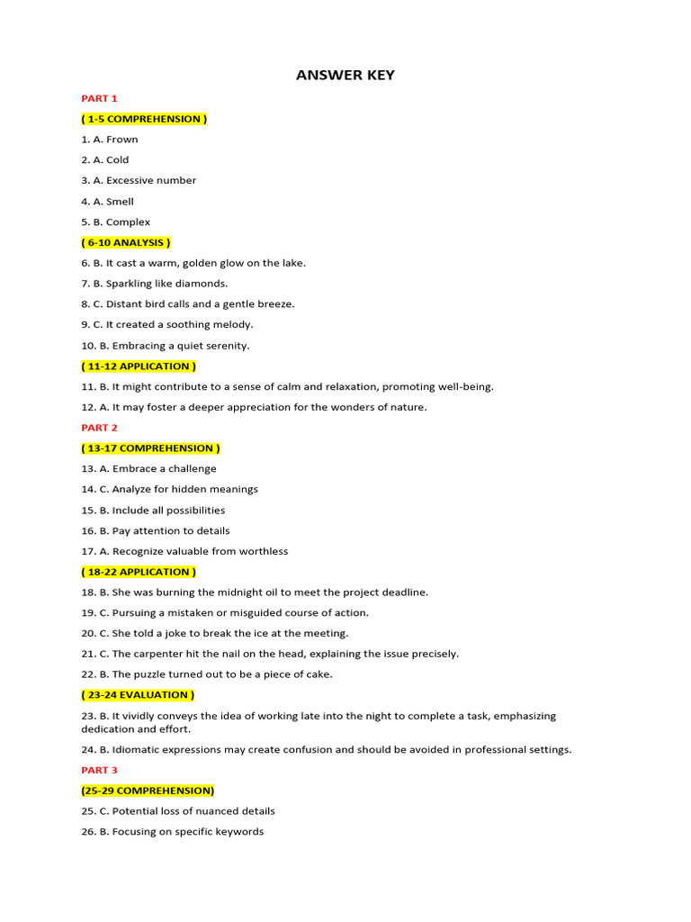 ANSWER-KEY (1) | PDF | Cognition
