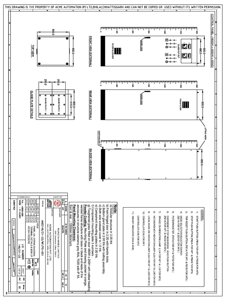 RUNGTA_MINES_PANEL_GA___WIRING_DRAWING_OF_WEIGH_FEEDERS | PDF