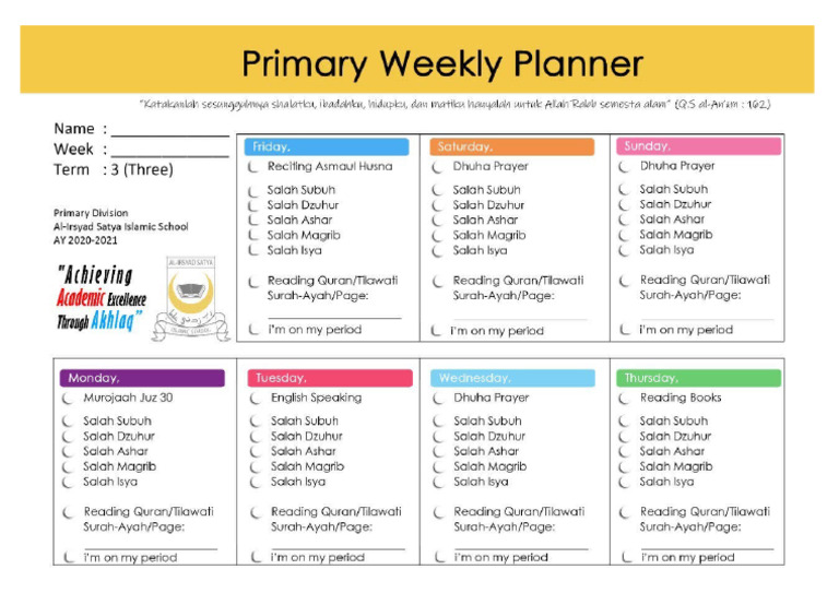 Weekly Planner Term 3 | PDF