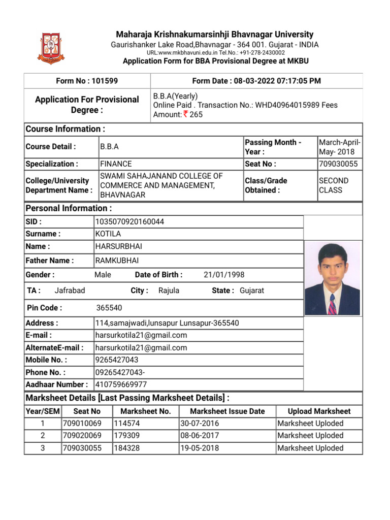 Admission Acknowledgment Receipt | PDF