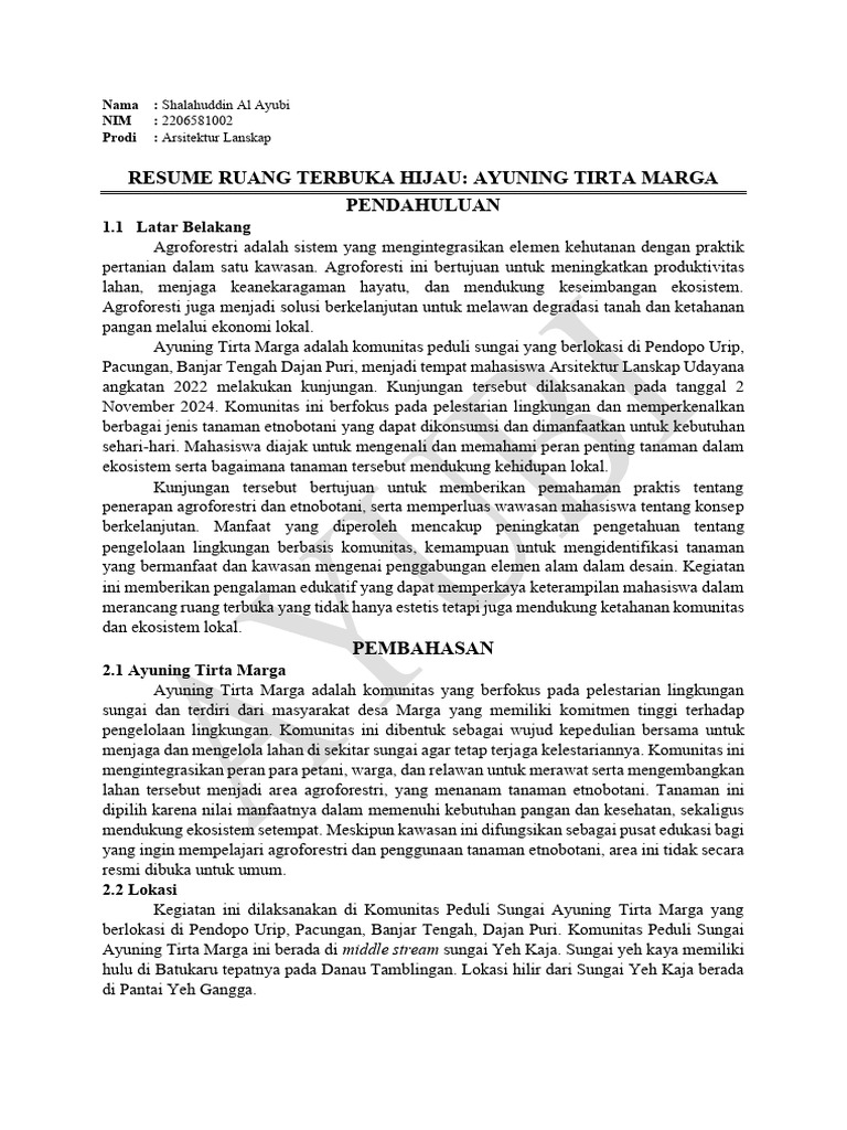 Contoh Ruang Terbuka Hijau Berkelanjutan | PDF