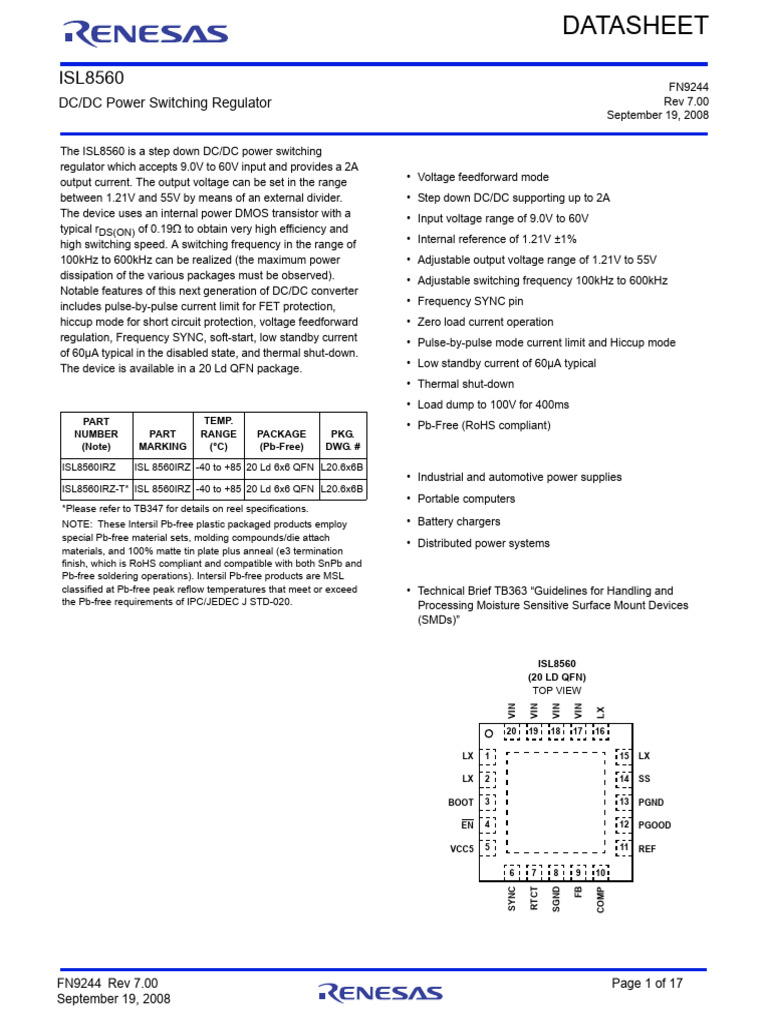 isl8560-datasheet | PDF | Amplifier | Mosfet