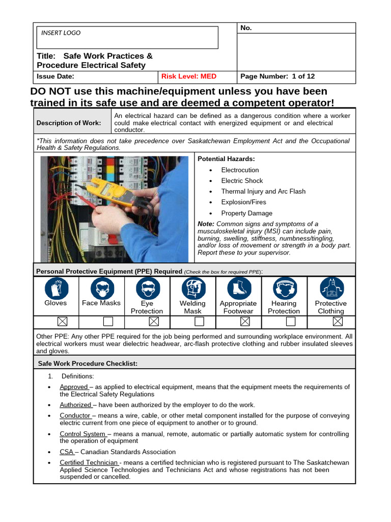 Electrical Safety Work Practices Guide | PDF | Electrician | High Voltage