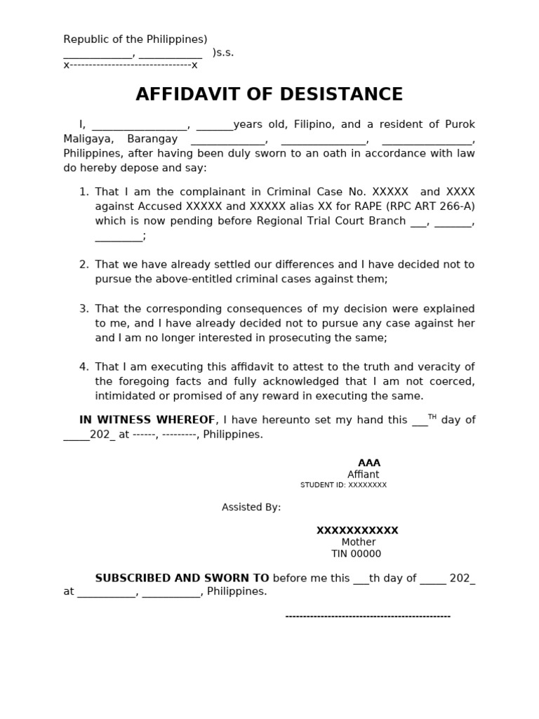 Affidavit of Desistance | PDF