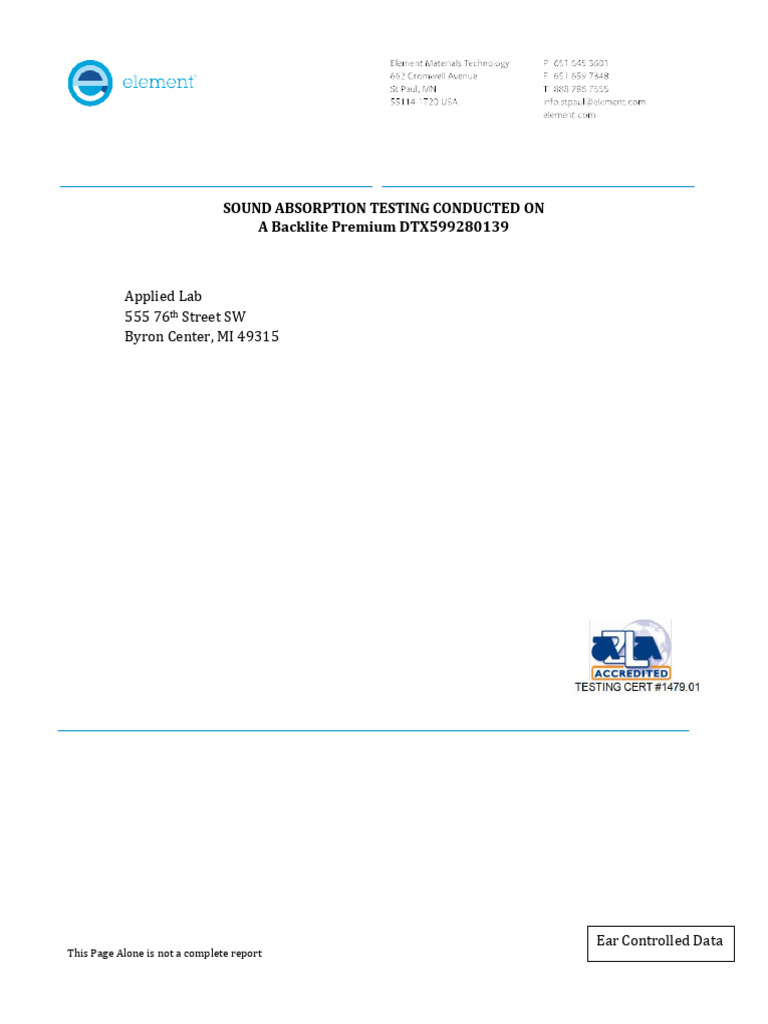 Sound Absorption Test - ASTM C423 - Backlite Premium DTX 599280 139 ...