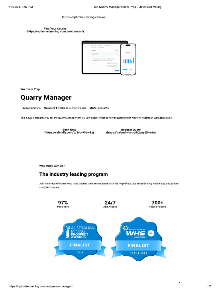 WA Quarry Manager Exam Prep - Optimised Mining | PDF