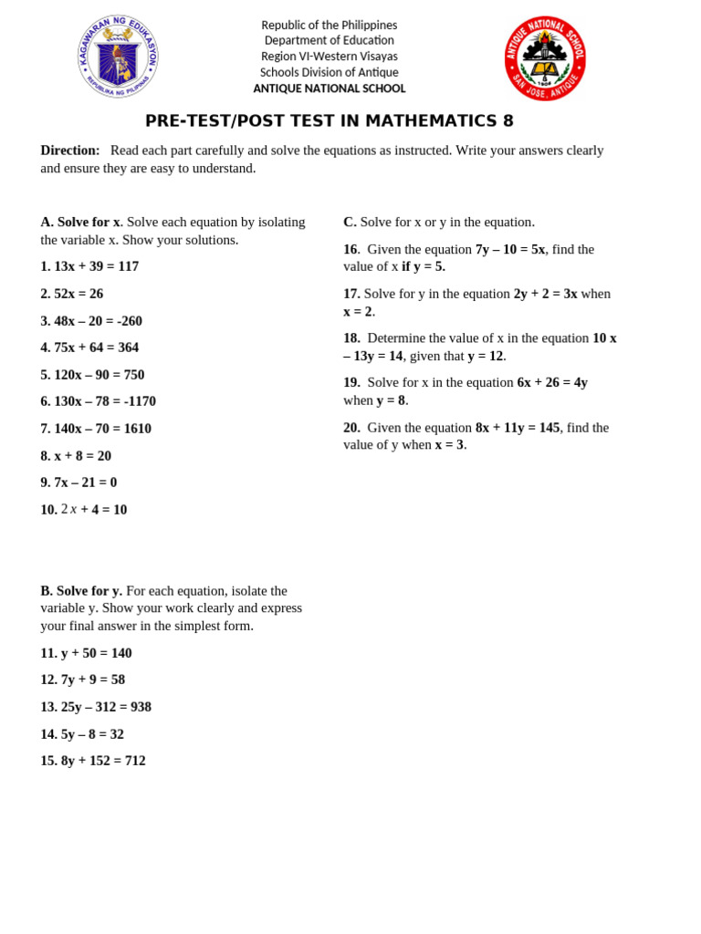 Pretest and Posttest | PDF