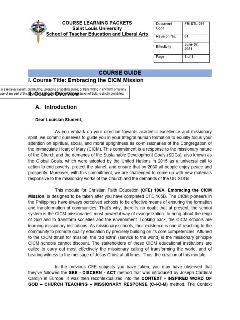 CFE 106A - Course Guide | PDF