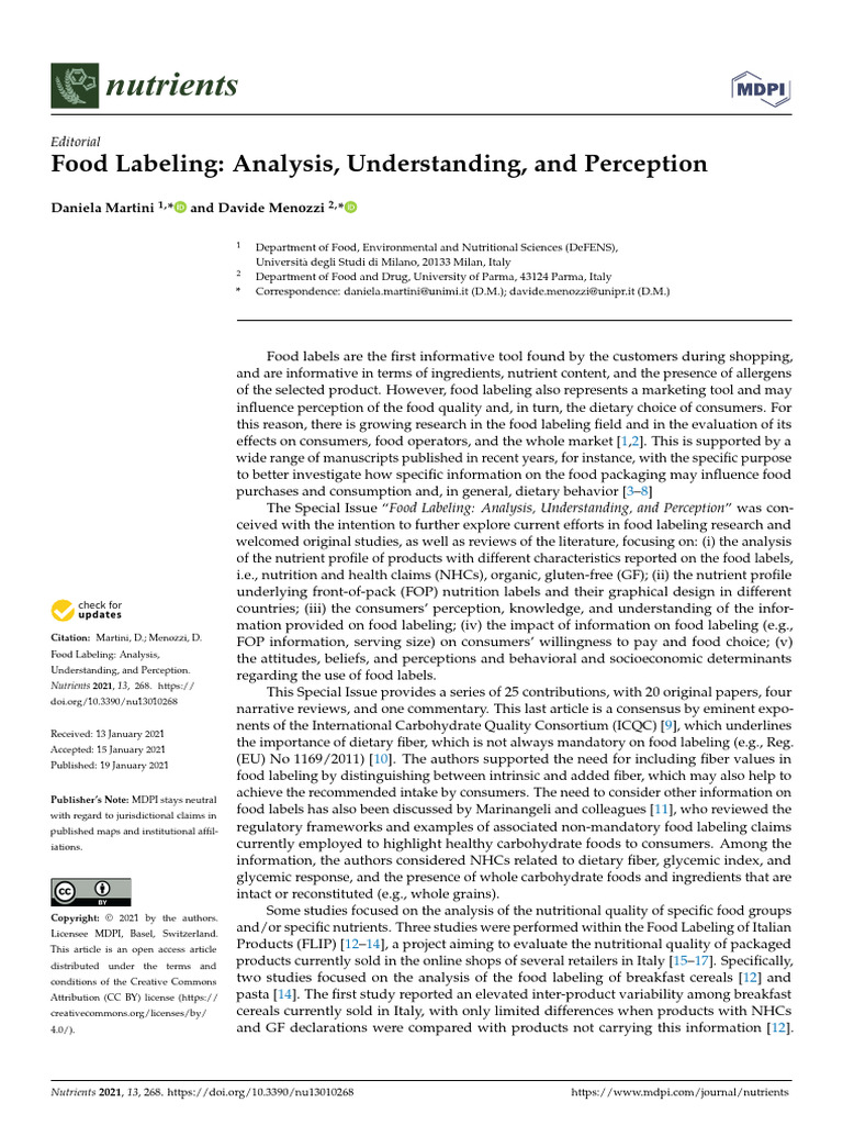 Food Labeling Analysis Understanding and Perceptio | PDF | Foods ...