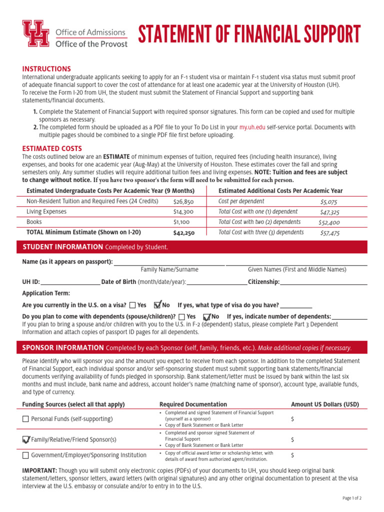 Statement of Financial Support 2023 Updatedform | PDF | Travel Visa ...