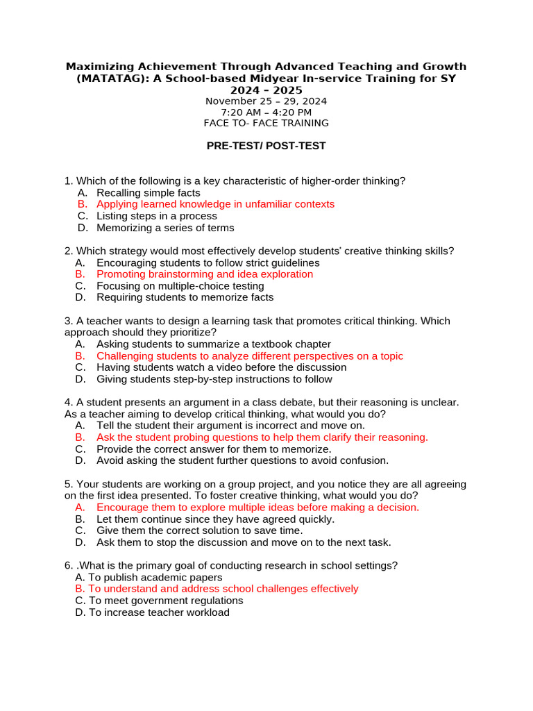 Pre and Post Assessment Tools | PDF | Teachers | Learning