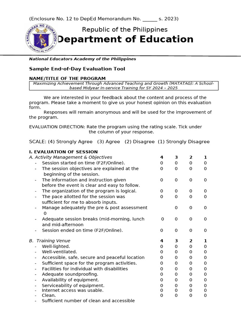 DepEd End-of-Day Evaluation Tool | PDF | Human Communication