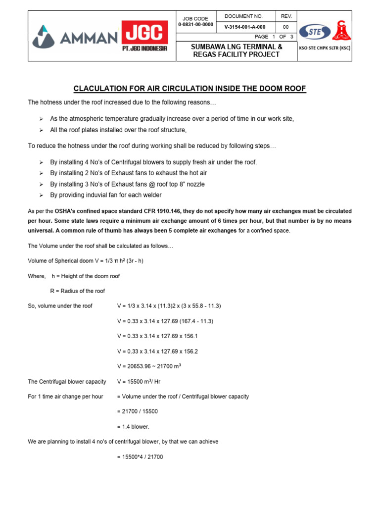 Claculation For Air Circulation Inside The Doom Roof | PDF | Mechanical ...