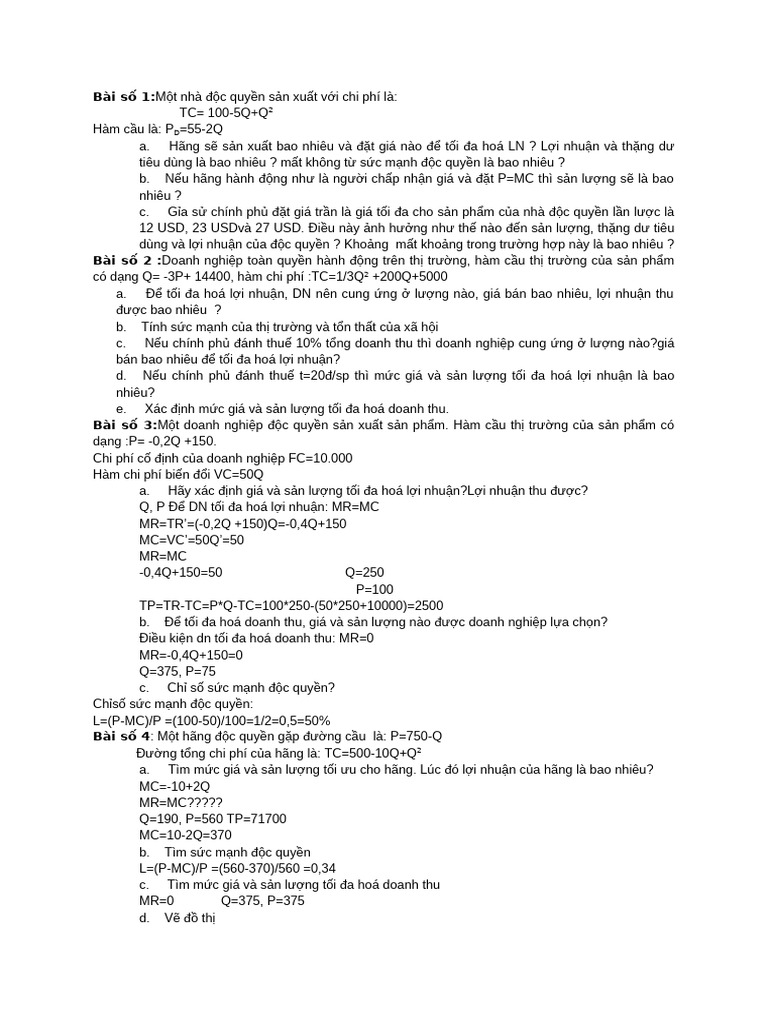 Bai Tap On Tap Kinh Te Vi Mo | PDF