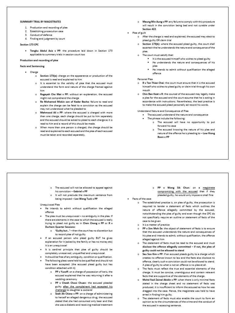 Summary Trial Procedures and Pleas | PDF | Plea | Judiciaries