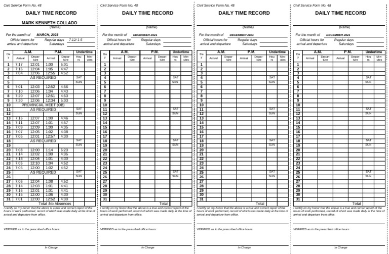 Digital - Daily - Time - Record - DTR - MARCH 2023 | PDF