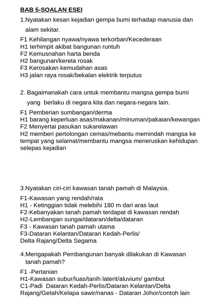 BAB 5 (Soalan Esei Geog Ting 1) | PDF
