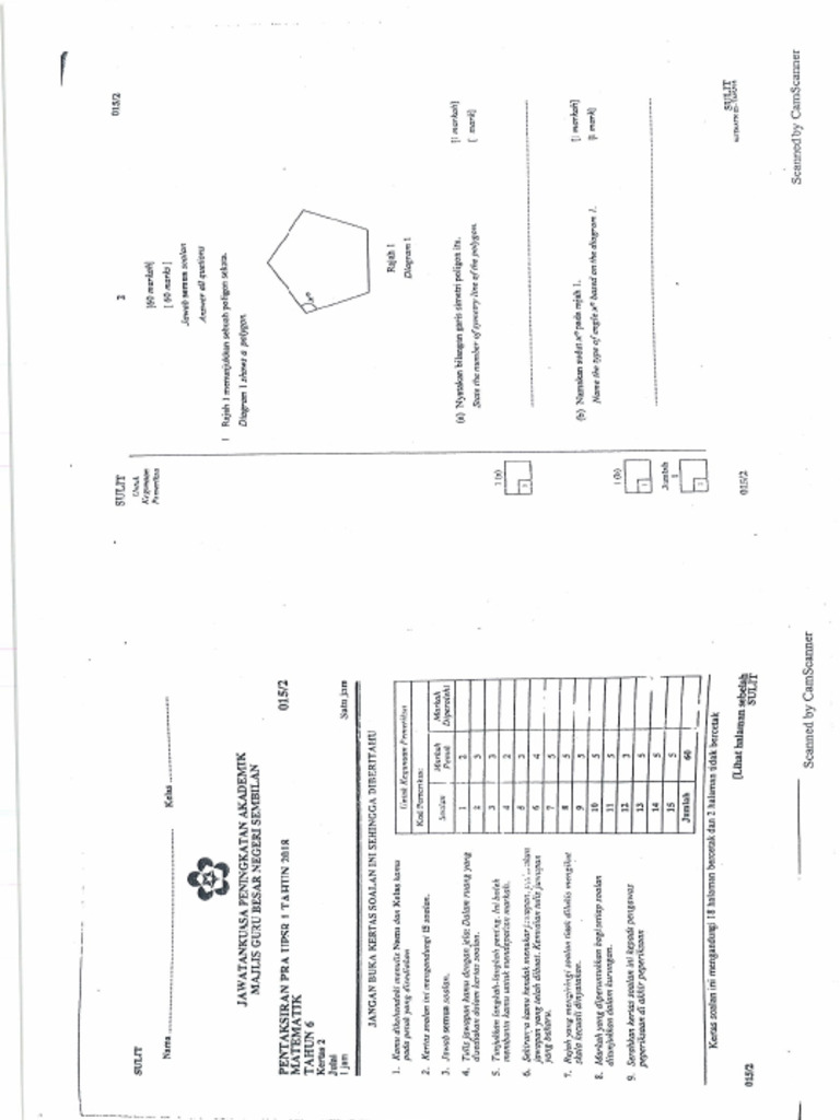 Maths Pra Upsr 1 Paper 2 2018 | PDF