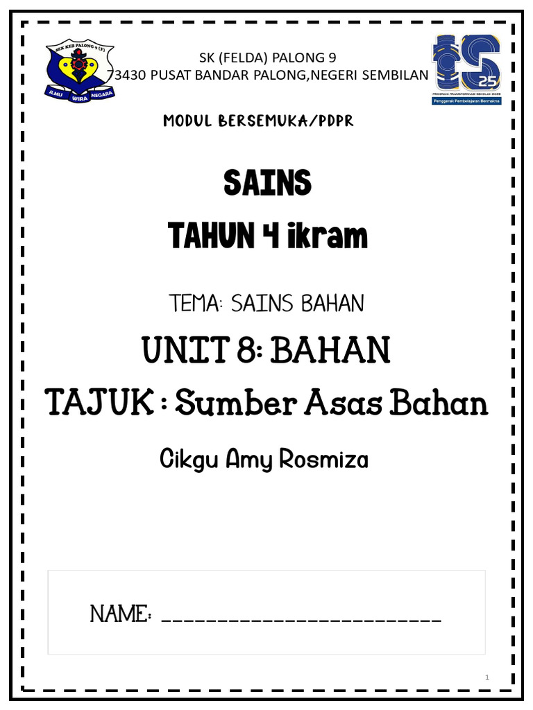 Modul Sains Tahun 4 PDPR Bersemuka Bahan | PDF