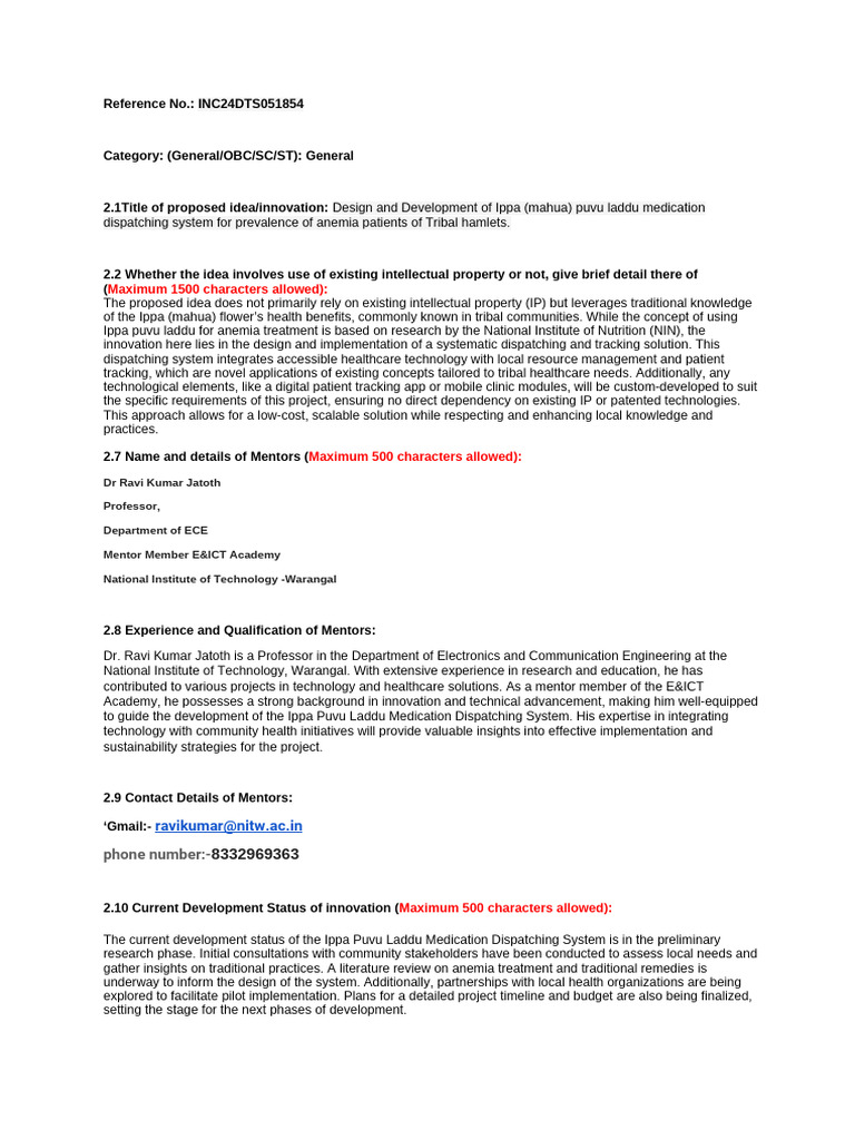 Idea Hackathon 4.0 Application Form | PDF | Intellectual Property | Anemia