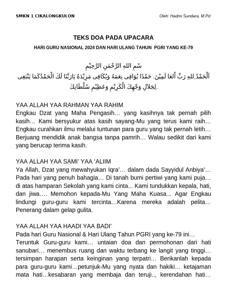 Teks Doa Pada Upacara HGN 2024 | PDF