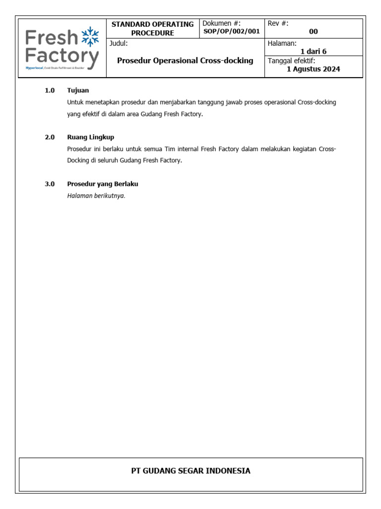 SOP Cross-Docking (V3) | PDF