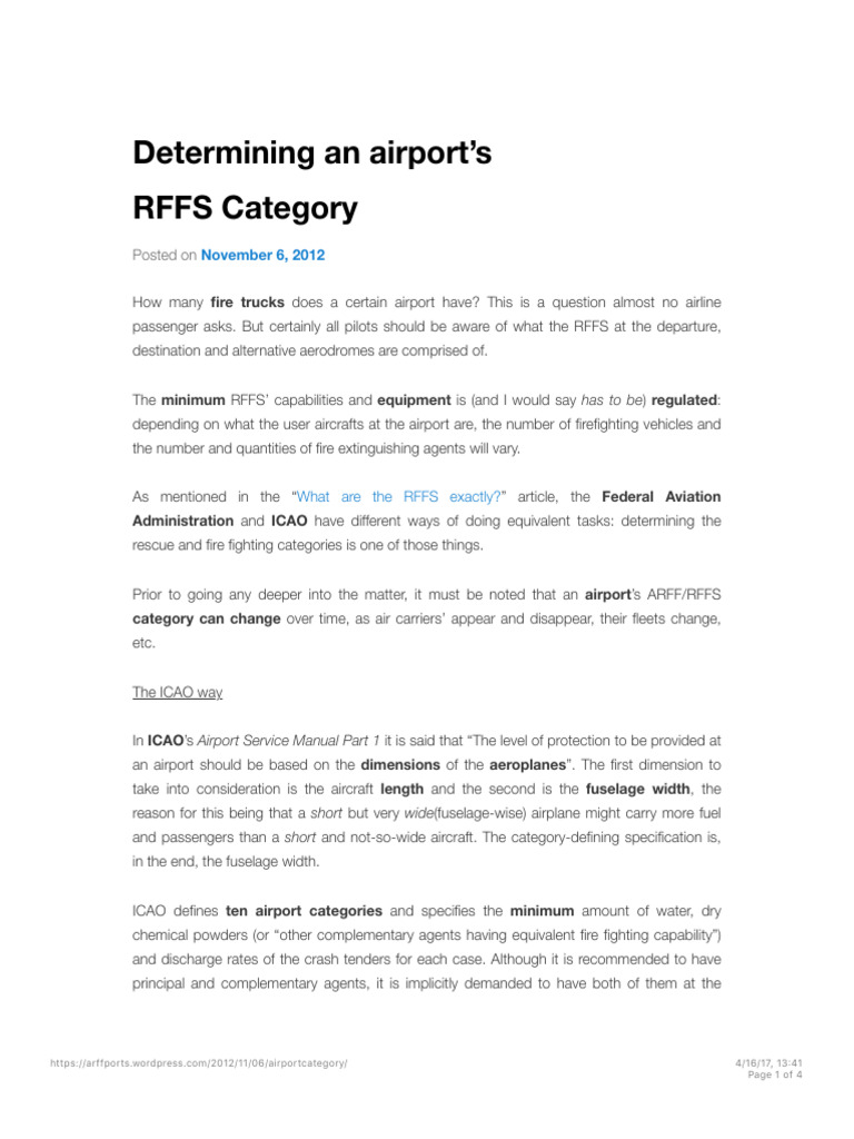 Airport RFFS Category Guide | PDF | Airport | Aviation