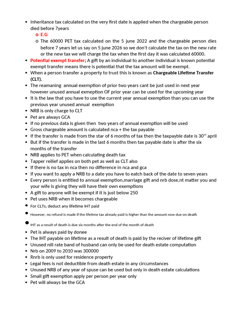 Inheritance Tax and Exemptions Overview | PDF | Estate Tax In The ...