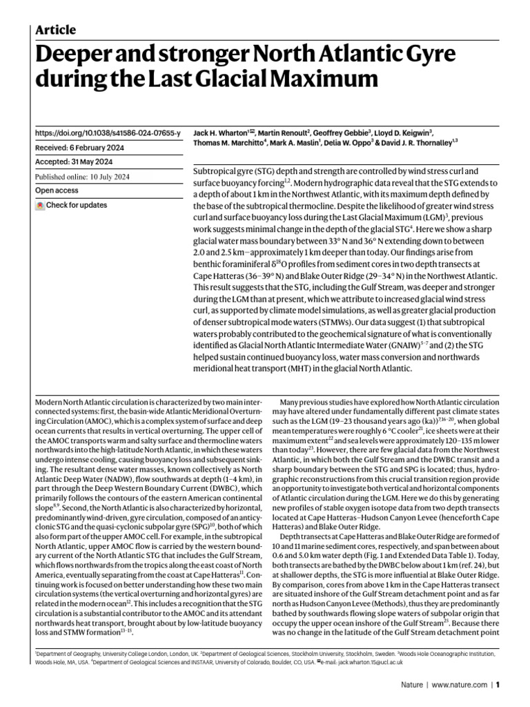 North Atlantic Gyre Depth During LGM | PDF | Atlantic Ocean | Oceans