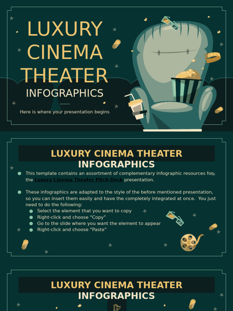 Luxury Cinema Theater Pitch Deck Infographics by Slidesgo | PDF ...