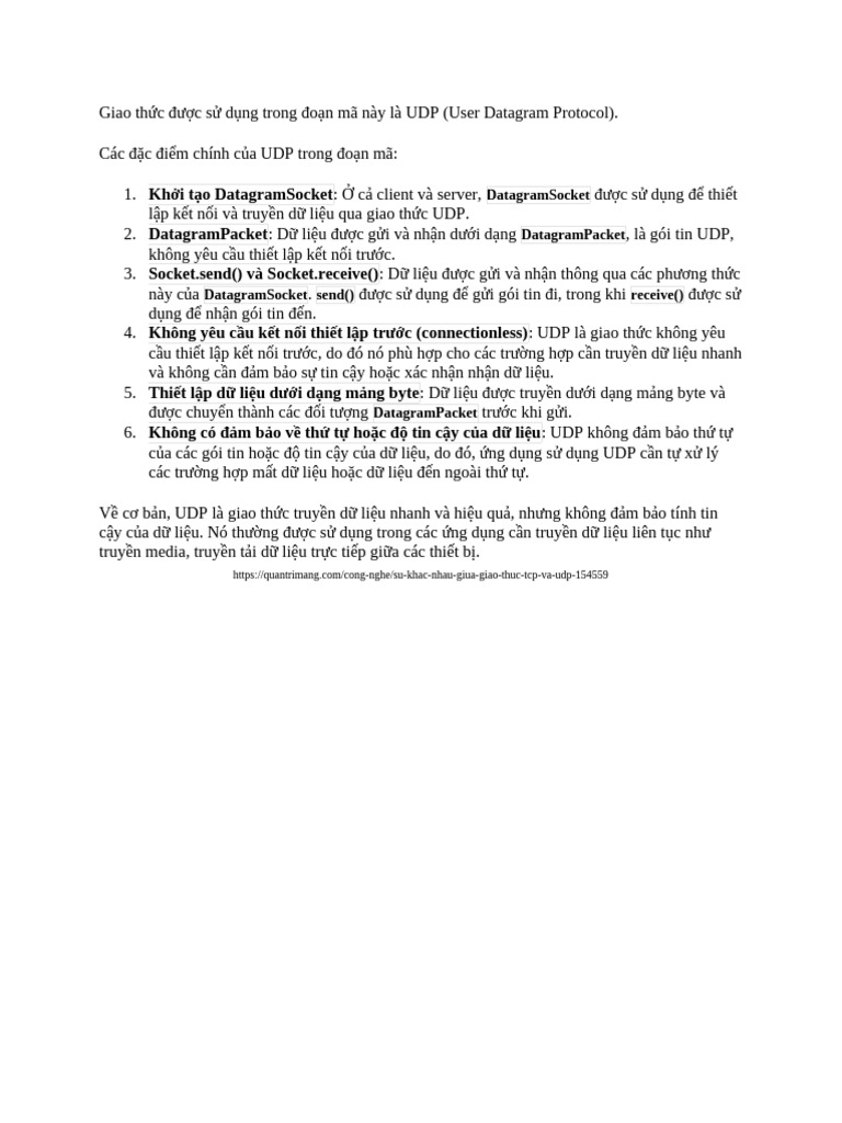 Giao TH C Đư C S D NG Trong Đo N Mã Này Là UDP | PDF