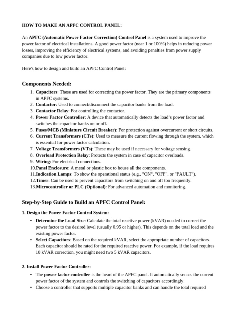 APFC Panel | PDF | Capacitor | Power Supply