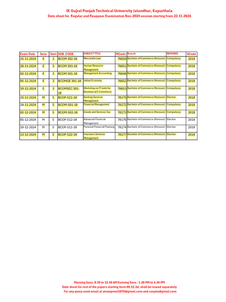PTU Exam Date Sheet Nov 2024 | PDF | Business | Computer Graphics