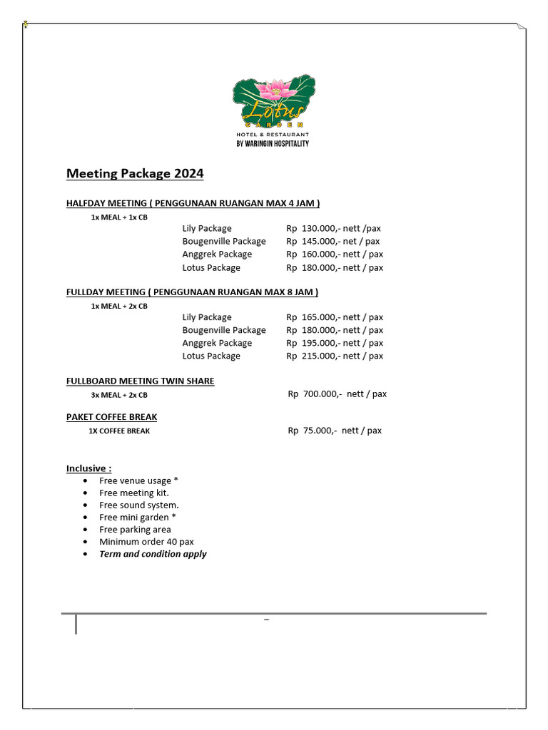 Meeting Packages at Lotus Garden Hotel | PDF | Asian Cuisine ...