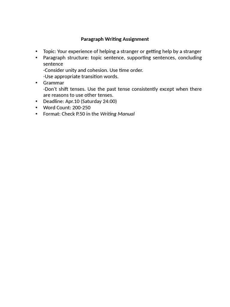 Paragraph Writing Assignment | PDF | Foreign Language Studies
