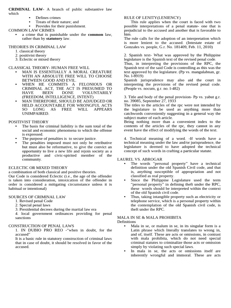 Criminal Law Notes | PDF | Crimes | Crime & Violence