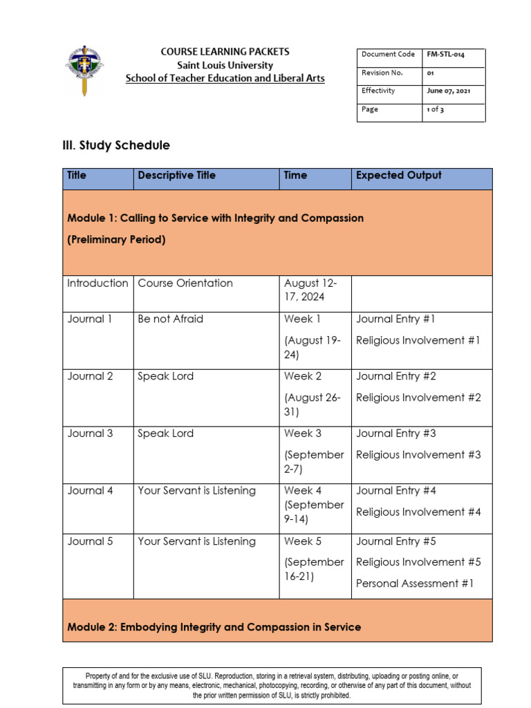 CFE 106A Study Schedule 1stsem AY 24-25 | PDF