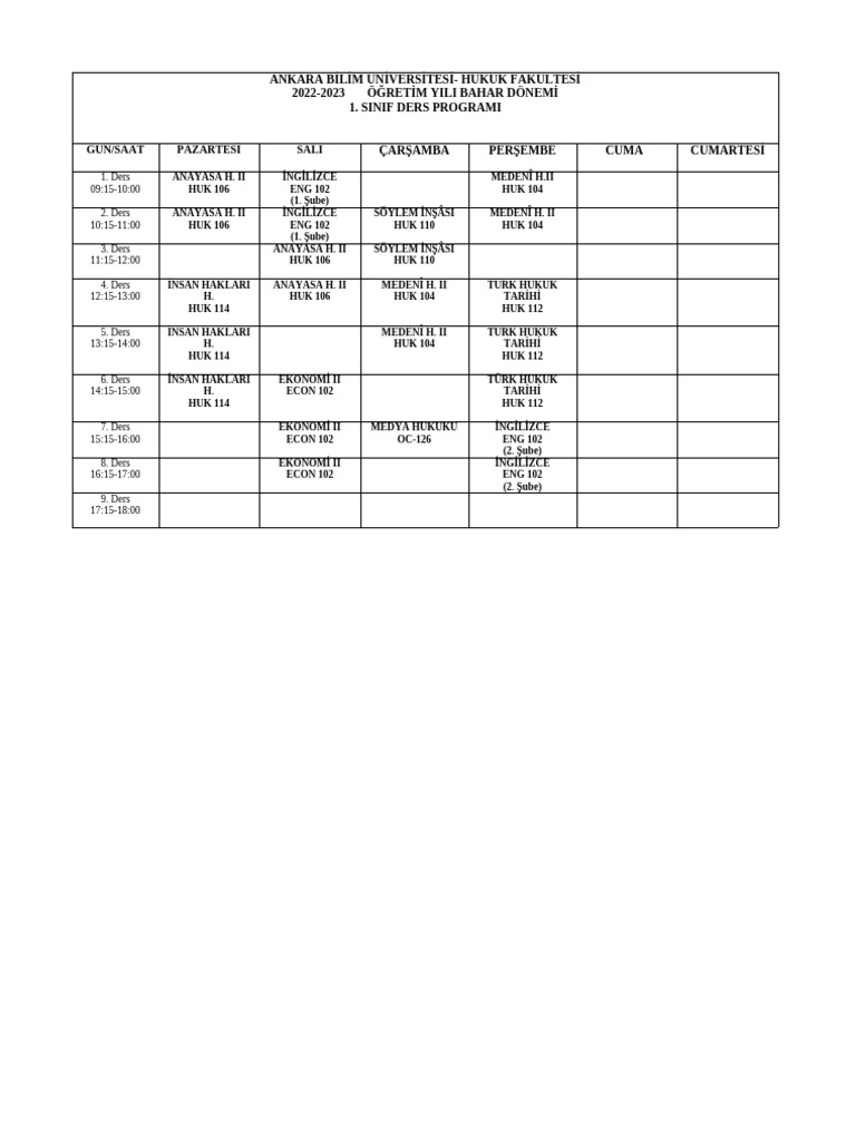 1 - Sinif-Ders-Programi-2022-2023-Bahar-Donemi-1405 - 2 | PDF