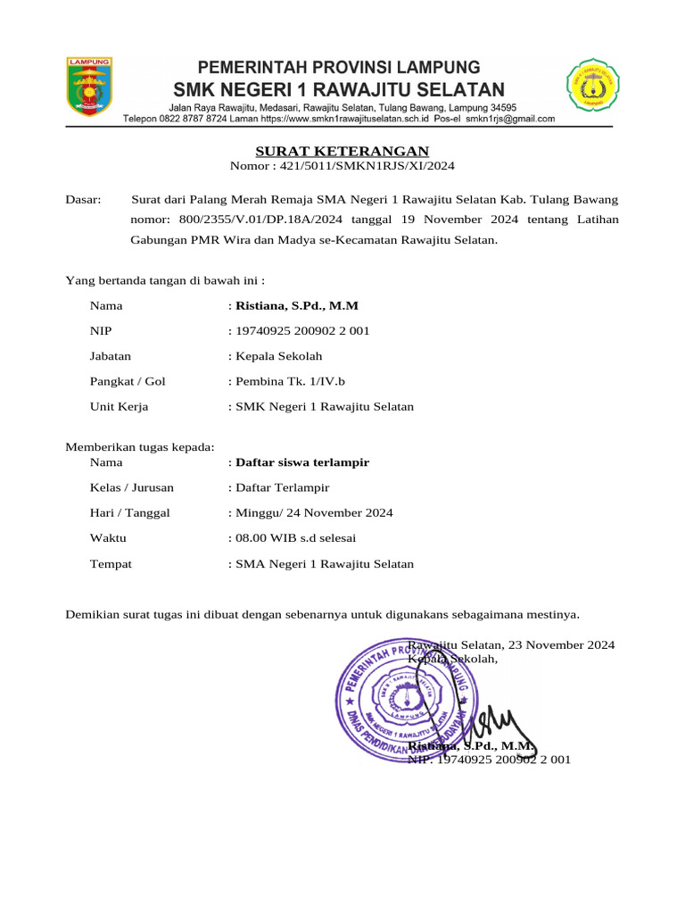 Surat Tugas Siswa PMR | PDF