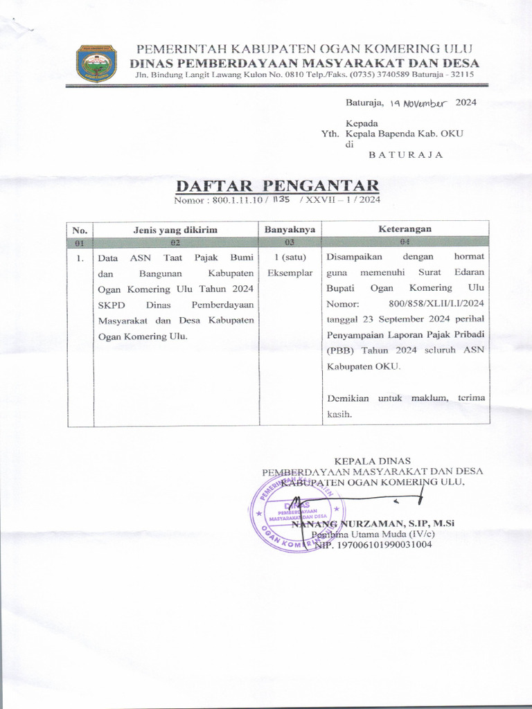 Data ASN Taat PBB Tahun 2024 - Dinas PMD | PDF