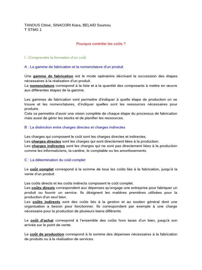 Contrôle des coûts en production industrielle | PDF | Développement ...