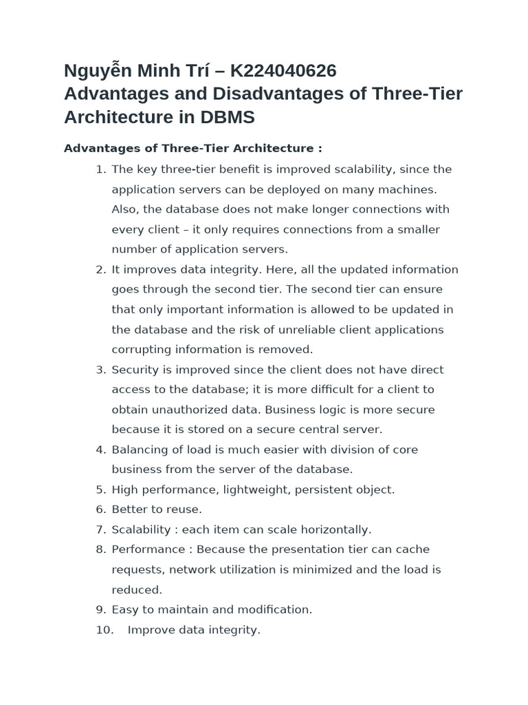 Advantages and Disadvantages of Three-Tier Architecture in DBMS | PDF ...