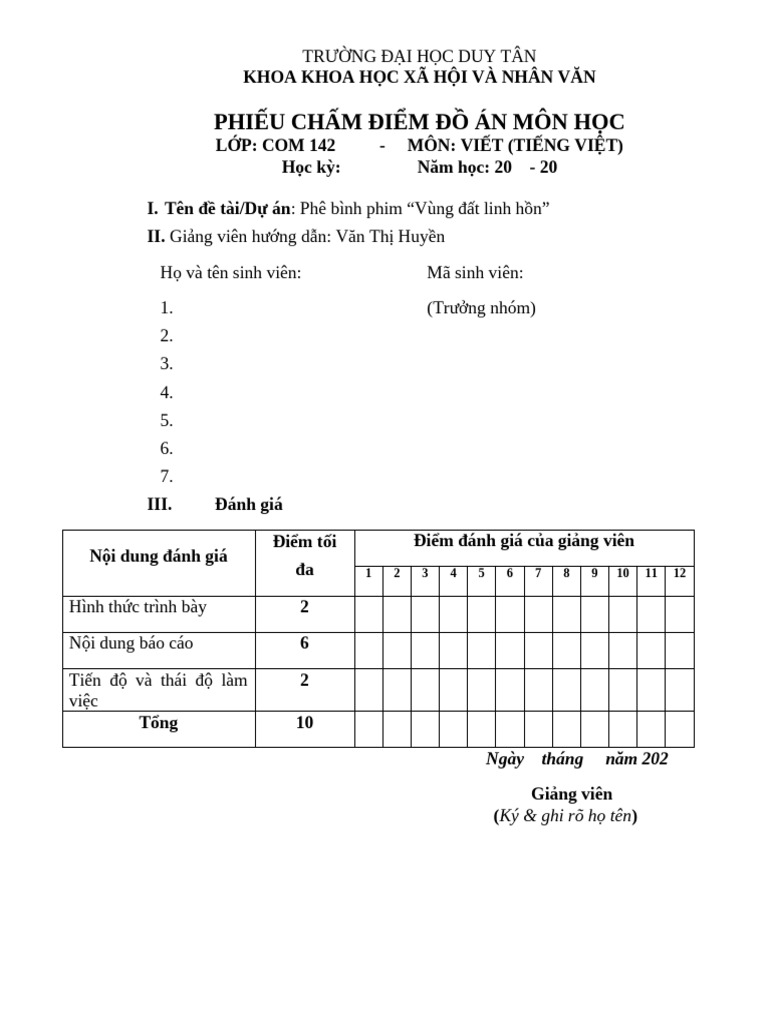 Mau Phieu Lam Bai Do An Nhom | PDF