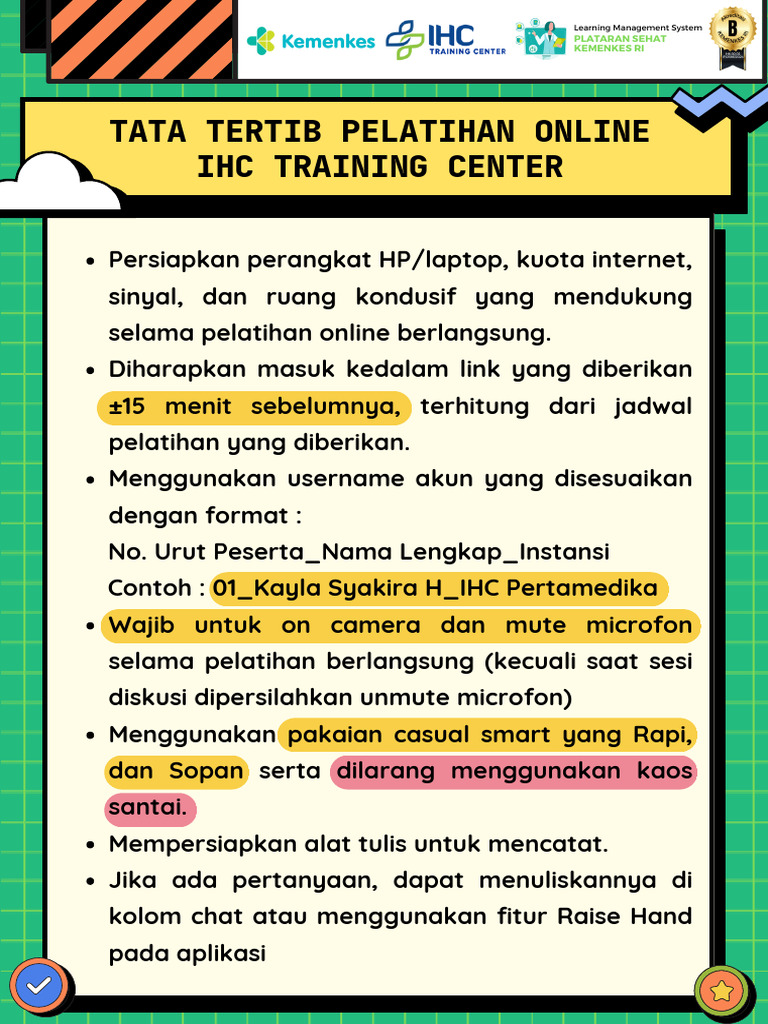 Tata Tertib Pelatihan Online IHC Training Center | PDF