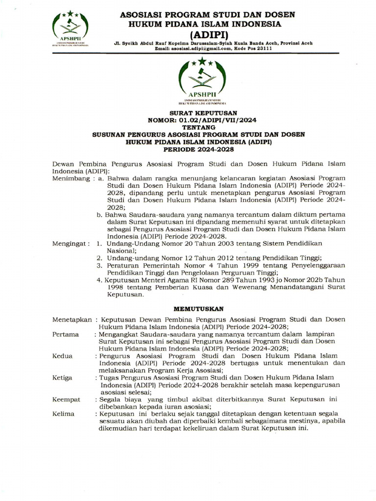 SK Pengurus Adipi 2024-2028 | PDF