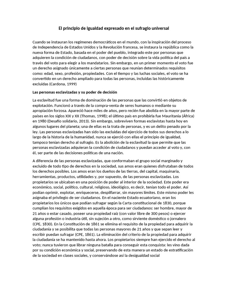 El Principio de Igualdad Expresado en El Sufragio Universal | PDF | Esclavitud | Sufragio