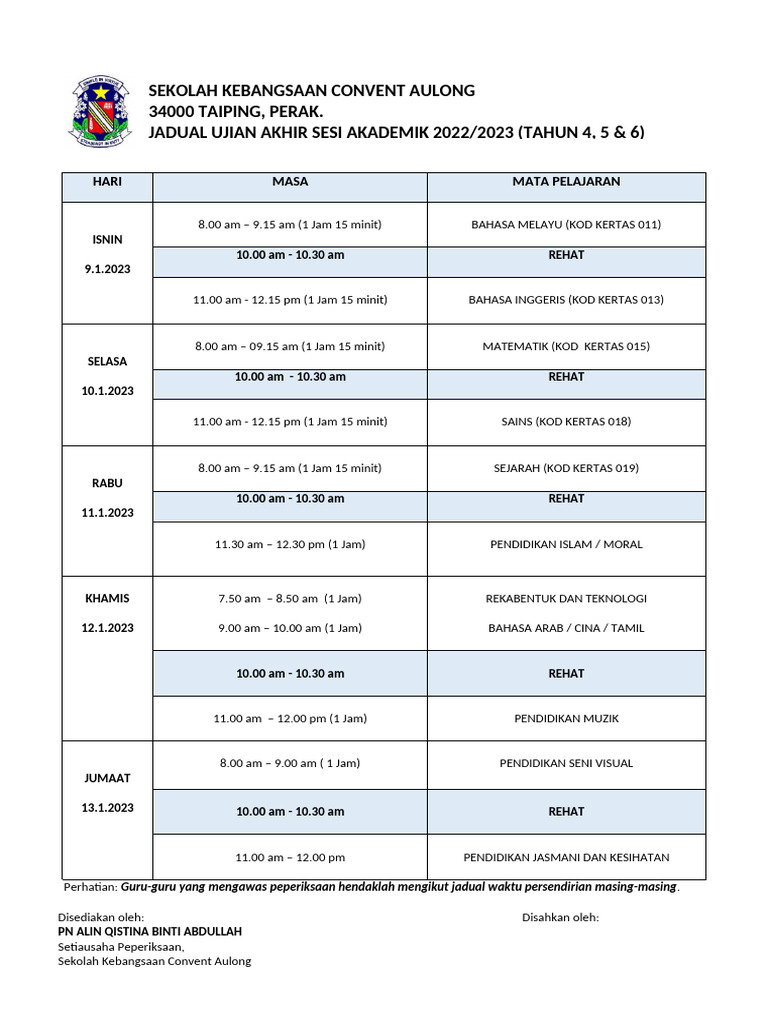 Jadual Pat Skca 2022.2023 | PDF