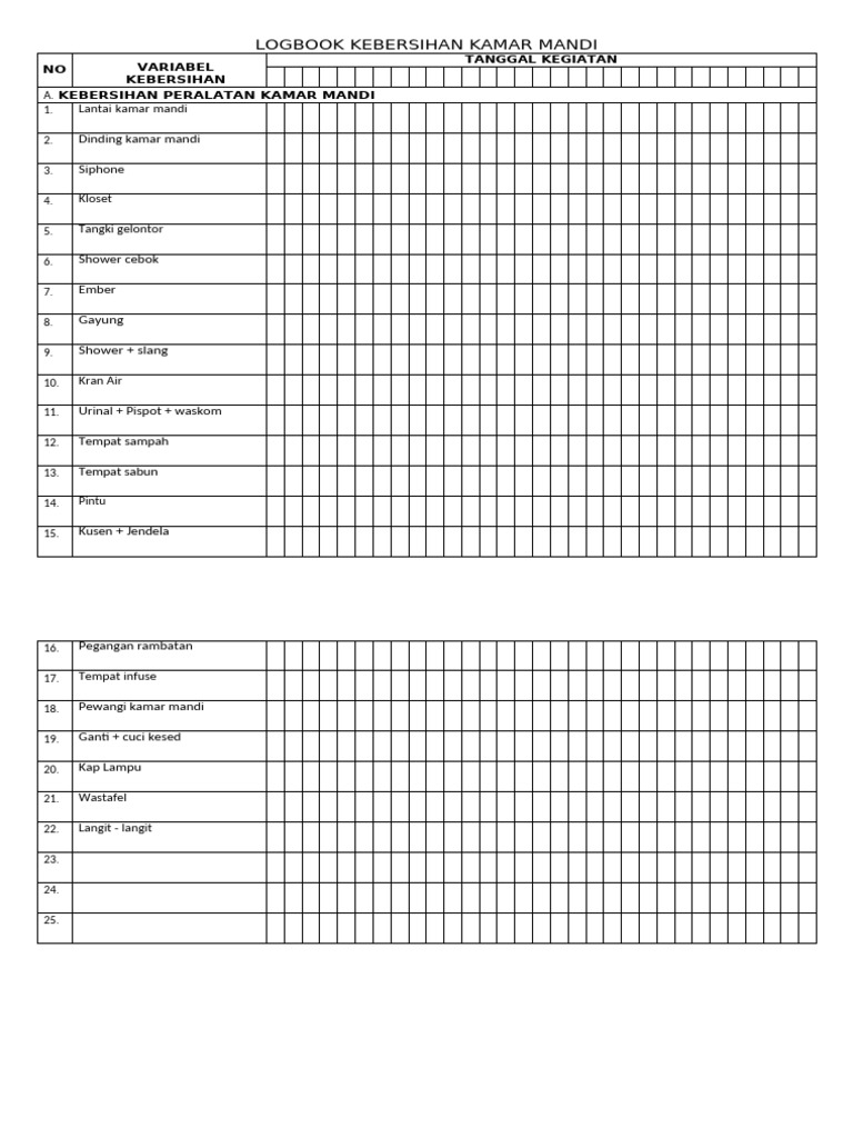 Logbook Kebersihan Kamar Mandi | PDF | Seni